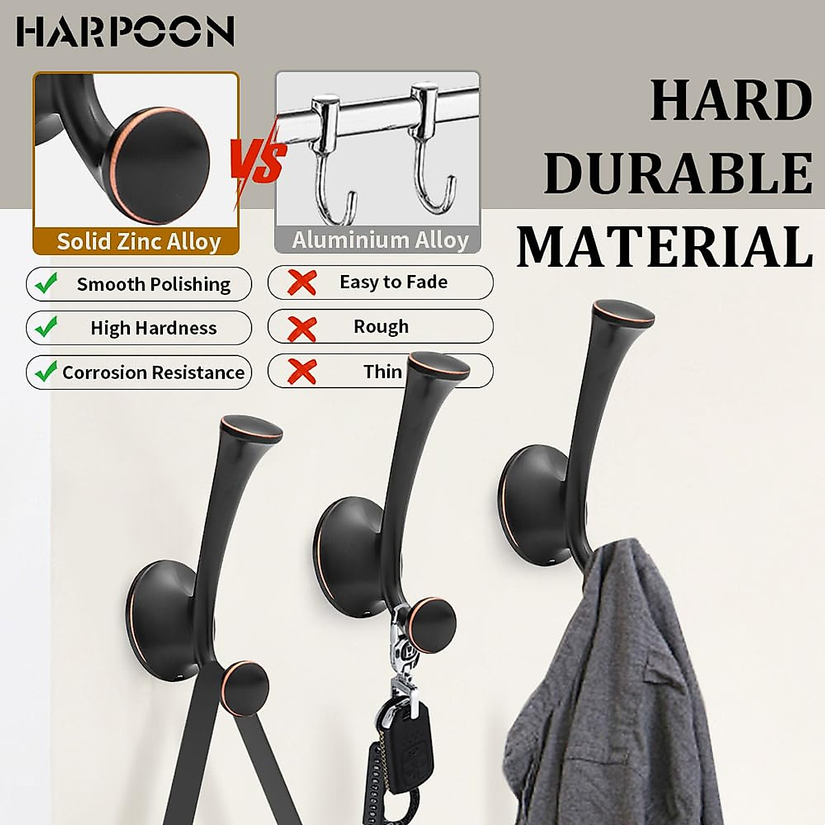 HARPOON Rustproof Coat Hook,Screws Retro Robe Hook,Wall Mounted Toilet Kitchen Bedroom Heavy Duty Door Hanger for Scarf Bag,Hat,Cup 5 Pack Oil Rubbed Bronze