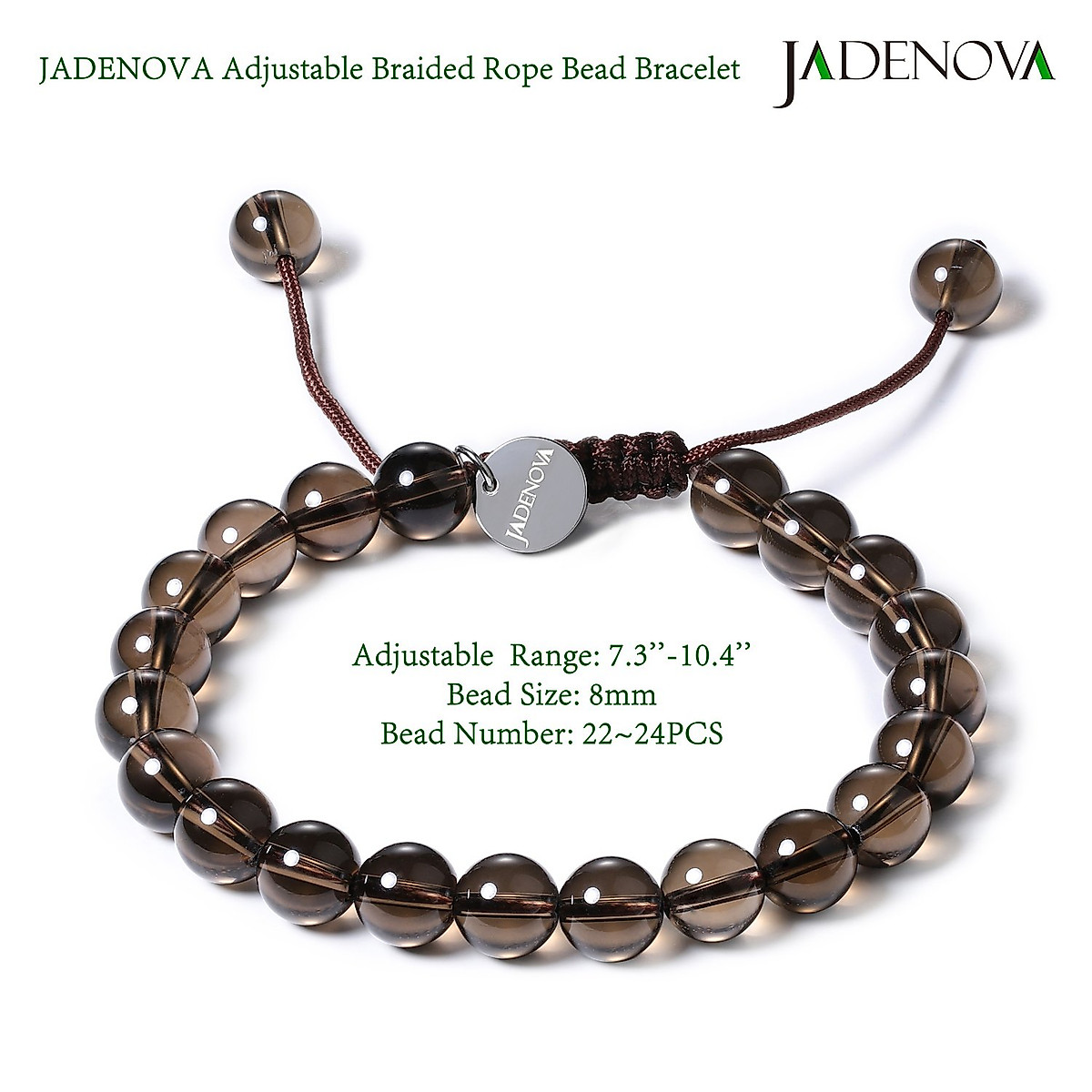 JADENOVA 6/8mm Natural Smoky Quartz Gemstone Bracelets Round Beads Stretch Bracelet Adjustable Beaded Bracelet Couple Distance Bracelets Unisex (2pcs Bracelet Set)
