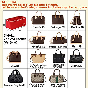 KESOIL Small Purse Organizer insert for Handbags,Small Bag Organizer,Bag Divider,Felt Organizer Insert Compatible with LV Speedy,Onthego,Alma,NeoNoe,Noe,with Zipper Pocket and Bag in Bag (Red, Small)