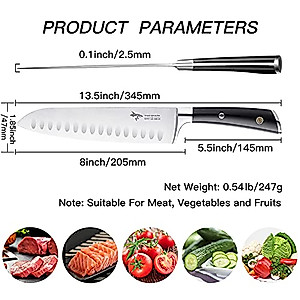 MAD SHARK Kitchen Knife, Chef's Santoku Knife 8 Inch, German High Carbon Stainless Steel Chef Knife, Super Sharp Multipurpose Chopping Knife for Meat Vegetable Fruit with Ergonomic Handle & Gift Box