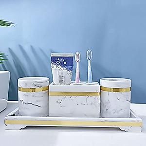 YAYA2021-SHOP Soap Bottles 4-Piece Bathroom Countertop Accessories Set - Toothbrush Holder Mouthwash Cups and Tray, Marble Imitated Resin (Black Gray) Soap Dispenser (Color : White)