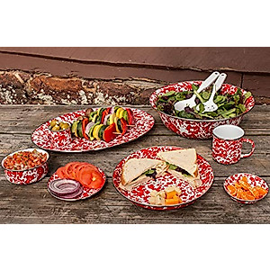 Golden Rabbit Enamelware - Red Swirl Pattern - 12 x 16 Oval Platter
