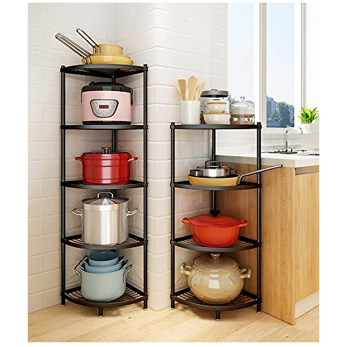 ZANIYO Kitchen Corner Shelf Rack, Multi-layer Pot Rack Storage Organizer Stainless Steel Shelves Shelf Holder (5 Tier)