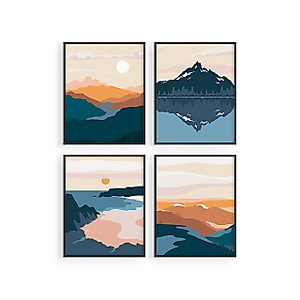 HAUS AND HUES Nature Wall Art Prints Landscape Mountain Decor Mid Century Art Wall Decor, Geometric Abstract Nature Wall Art, Mountain Art Wall Decor, Adventure Wall Décor
