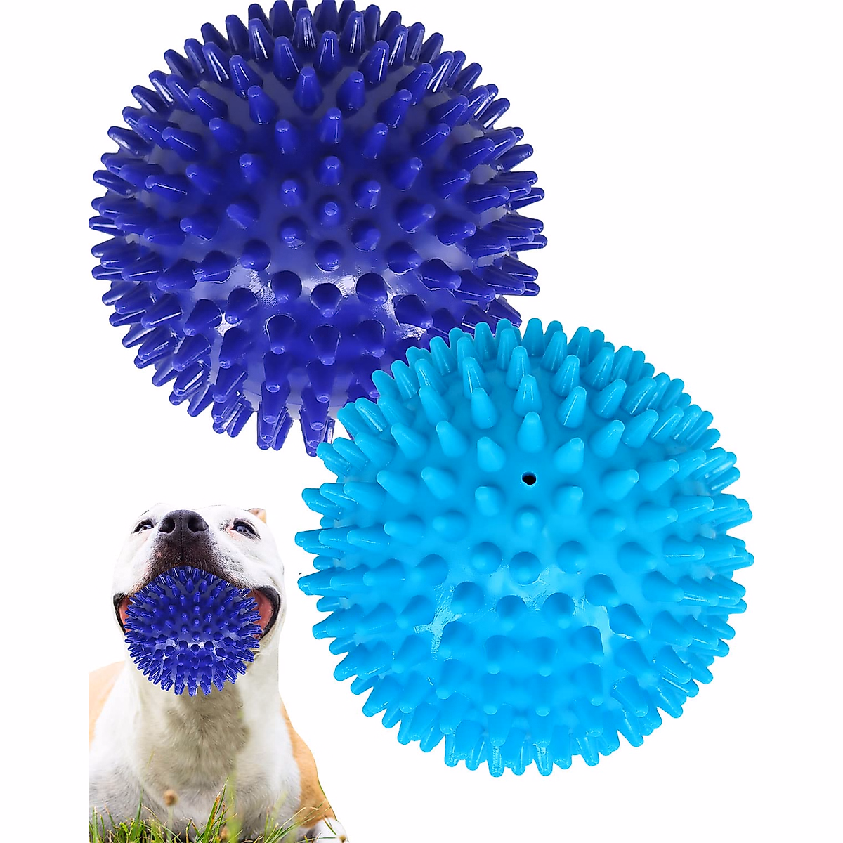 Pweituoet 2 Pack 4.5” Heavy Duty Squeaky Dog Ball for Medium Large Dogs, Spikey Dog Ball Toys for Clean Teeth and Training, Large Dog Toys for Aggressive Chewers