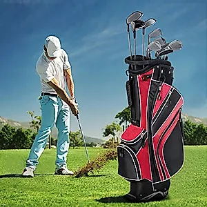 Tangkula Golf Stand Bag with 6 Way Top Dividers, Lightweight Golf Bag with Adjustable Dual Strap & 8 Pockets, Waterproof Rain Hood, Portable for Men Women