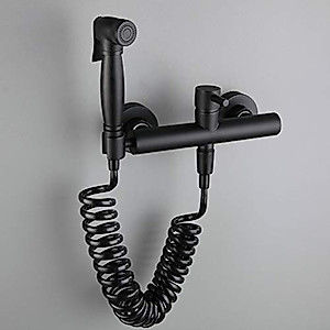 BINCAVIDOU Bidet Spray Set, Toilet Bidet Set Black Brass Hot Cold Bathroom Toilet Shower Blow fed Spray Gun Nozzle Bidet Faucet Bathroom,H