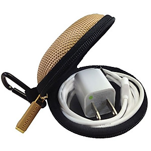 CASEBUDi Round Earbud and Phone Charger Storage Case with Carabiner | Limited Edition Gold Ballistic Nylon
