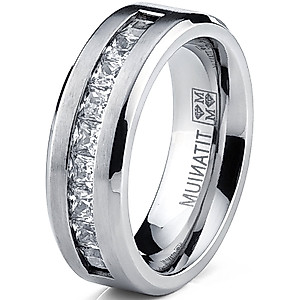 Metal Masters Titanium Men's Wedding Band Engagement Ring with 9 Large Princess Cut Cubic Zirconia Size 10