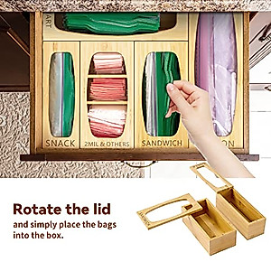 Art Secret Food Storage Bag Organizer Holder, Bamboo Storage Dispenser, Sandwich Bag Organizer for Gallon, Quart, Sandwich, Snack Variety Size Bag - Set of 5