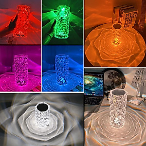 LIPIFAY Crystal Lamp,16 Colors Ambient Light, Rose Desk Lamp, Dimmable and Multiple Light Effects, with Touch & Remote Control, USB Rechargeable for Festival Gifts and Bedroom, Restaurant Decor.