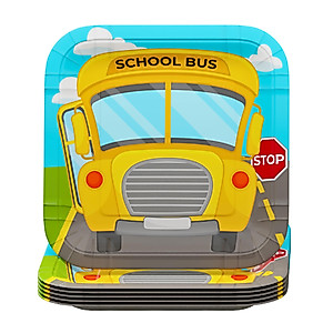 Blue Orchards School Bus Party Plates and Napkins (60 pieces for 20 Guests) - School Bus Party Supplies, School Bus Birthday Plates and Napkins, School Graduation Decorations