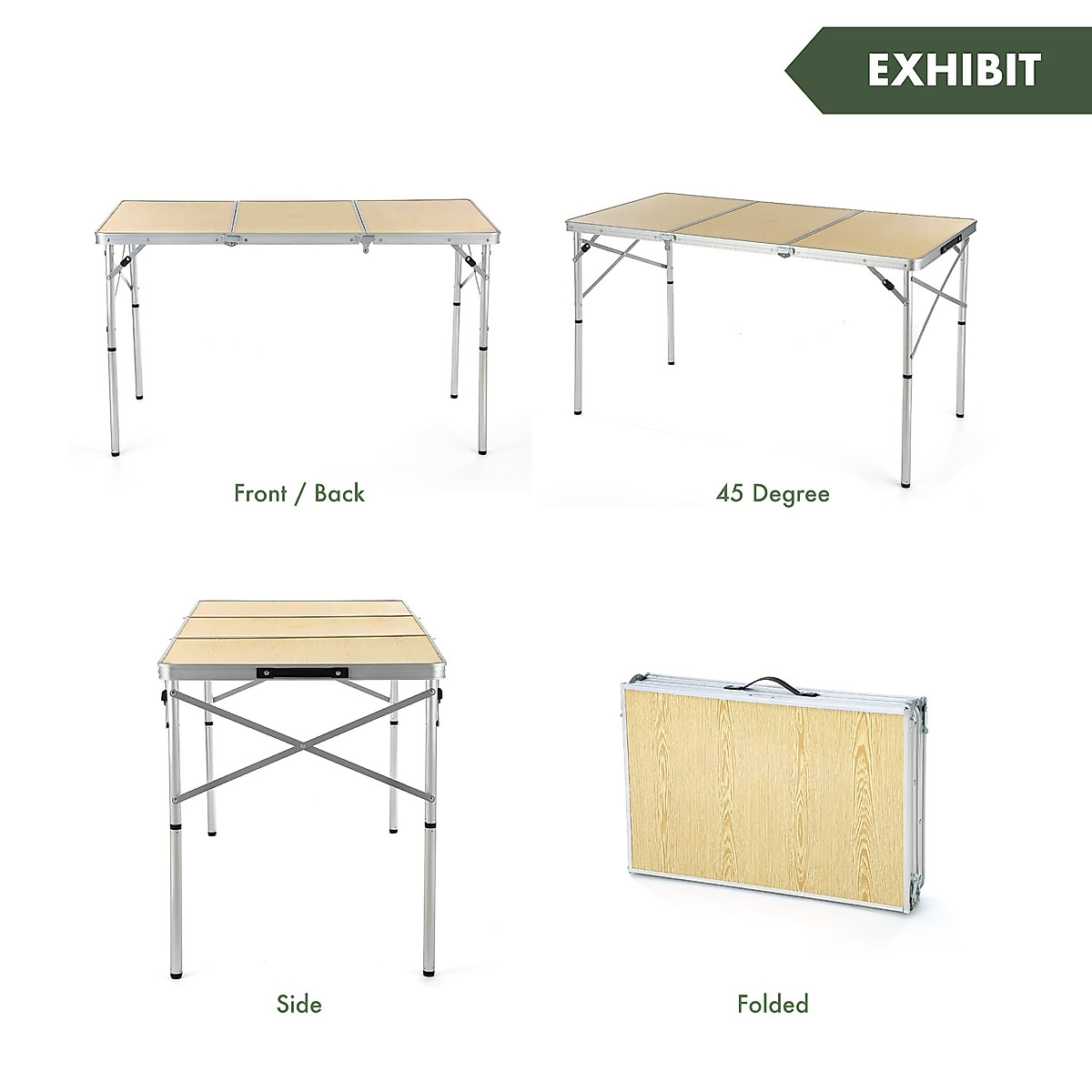 ARROWHEAD OUTDOOR 4’ ft Heavy-Duty Portable Aluminum Frame Folding Table w/Leveling Feet, Solid Tabletop Surface, 2 Adjustable Heights, Carrying Case Included, Lightweight, USA-Based Support