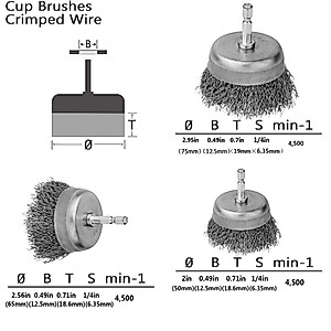 BAILUK Wire Wheel Cup Brush Set,0.012-Inch Coarse Crimped Carbon Steel,Die Grinder Wire Brush for Drill,1/4In Hex Shank,Wire Drill Brush Se (24 Pack)