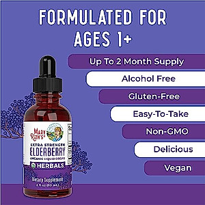 MaryRuth Organics Elderberry Syrup Extra Strength, USDA Organic Elderberry, Sugar Free Adults & Kids Immune Support Supplement for Ages 1+, Clean Label Project Verified®, Vegan, Gluten Free, 2 Fl Oz