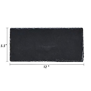 Fansch 5 Pack 12" x 5.5" Black Natural Slate Cheese Board with Natural Edge for Kitchen Dining Party, Stone Plates for,Cake Fruit Meat Appetizers Dried Fruits Display board, Set of 5 (12"x5.5")