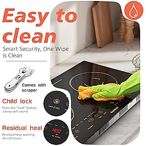 Karienvir 2 Burner Electric Cooktop 110v, 24 Inch Electric Stove Countertop & Built-in, Plug-in Electrics Cooktop, 8 Power Levels & 8 Functions, Touch Control, Safety Lock, Timer, 2000W, Karienvir