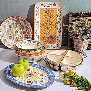 Laurie Gates by Gibson Hand Painted Tierra Mix and Match Dinnerware Set, Oval Platter (13.8"), Assorted