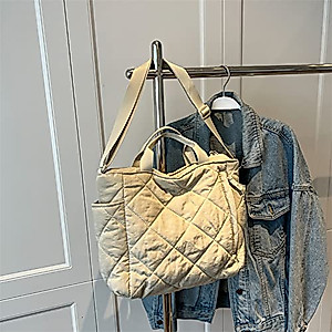 Quilted Tote Bag for Women Puffer Hobo Handbag Lightweight Quilted Padding Shoulder Bag Nylon Padded Crossbody Bag Zip Closure