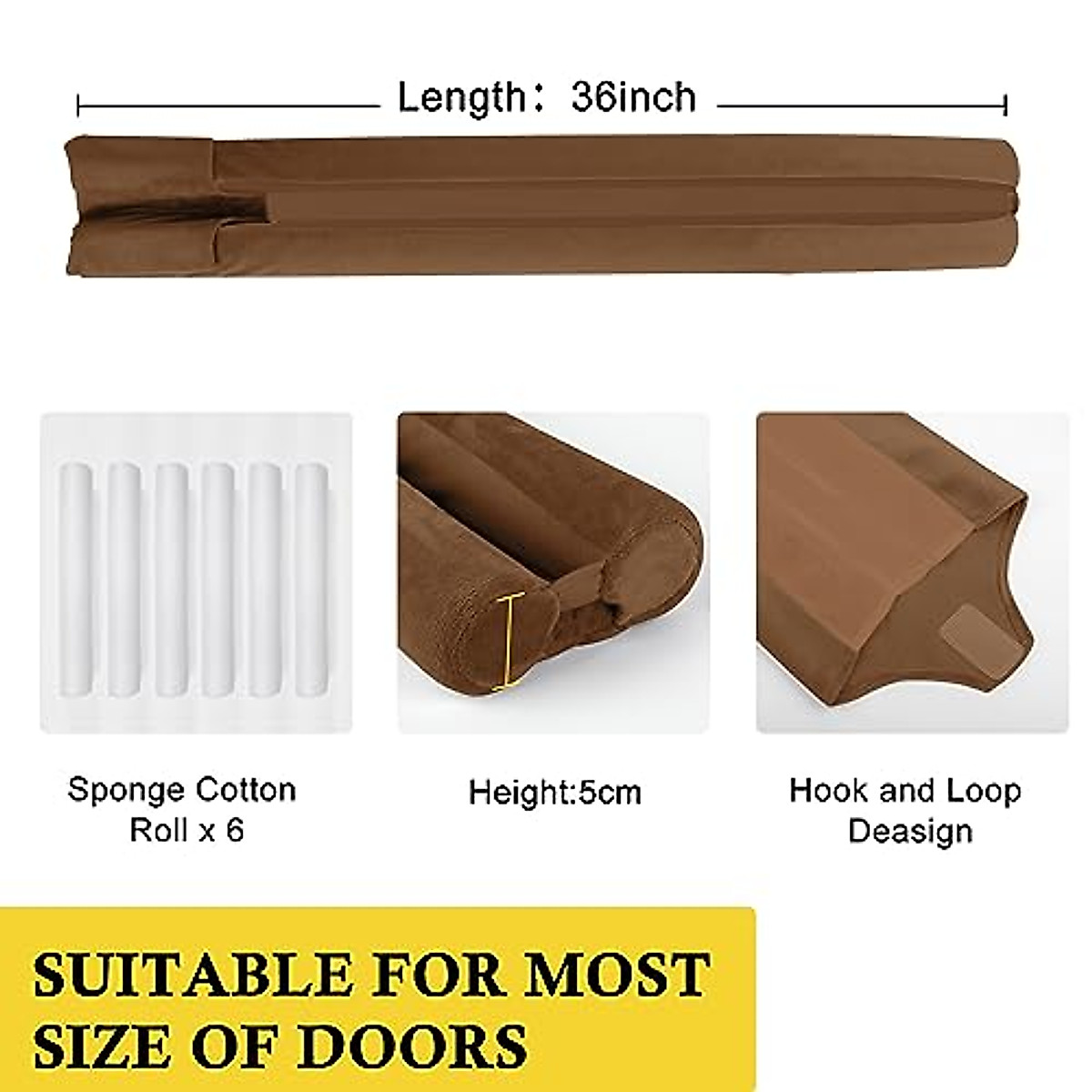 Fowong Adjustable Under Door Noise Stopper 30" to 36" Double Side Draft Stopper Gap Seal up to 1.5" Dustproof Soundproof Brown