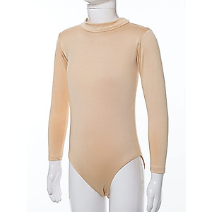 dPois Kids Girls Long Sleeve Gymnastics Leotard Mock Neck Ballet Dance Nude Unitard One Piece Bodysuit Mock Neck 11-12 Years