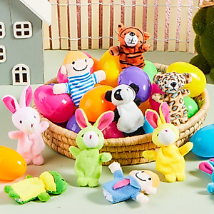 JOYIN 24 Pcs Easter Eggs Filled with Finger Puppets, Prefilled Egg with Cartoon Animal Puppets for Kids Eggs Hunt, Basket Stuffers Fillers, Party Favors and Classroom Prize Supplies
