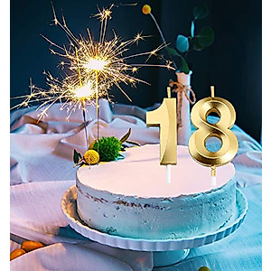 18th Birthday Candles,Gold Number 18 Cake Topper for Birthday Decorations Party Decoration