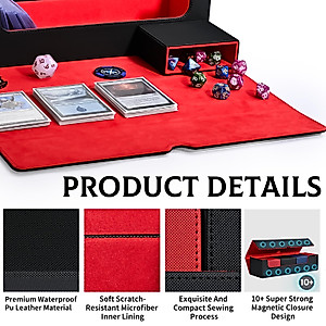ZLCA Card Deck Box for MTG TCG Cards, 1500+ Premium Trading Card Storage Box with Dice Tray, with 3 PCS Card Deck Cases fit 110+ Double Sleeved Cards, for Sports Card Gift (Black&Red Set)