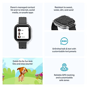GABB Watch 2 Smart Watch for Kids -Space Grey, GPS Tracker, Safe Cell Phone, Talk/Text Ability, Parental Controls, No Social Media, SOS Button, Not a Toy, Ages 6+