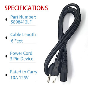 5898412LF 58984402L Power Cord Replacement, Compatible with Maytronics Dolphin Cleaner's Digital Power Supply, 10 Amps 125 Volts Black 3 Prong AC