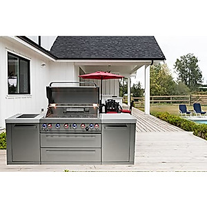 Mont Alpi MAi805 44-inch 6-Burner 115000 BTU Stainless Steel Gas Outdoor Kitchen Bar Barbecue Modular Island Grill w/ Infrared Side & Rear Burners + Granite Countertops + Storage Cabinets & Drawers