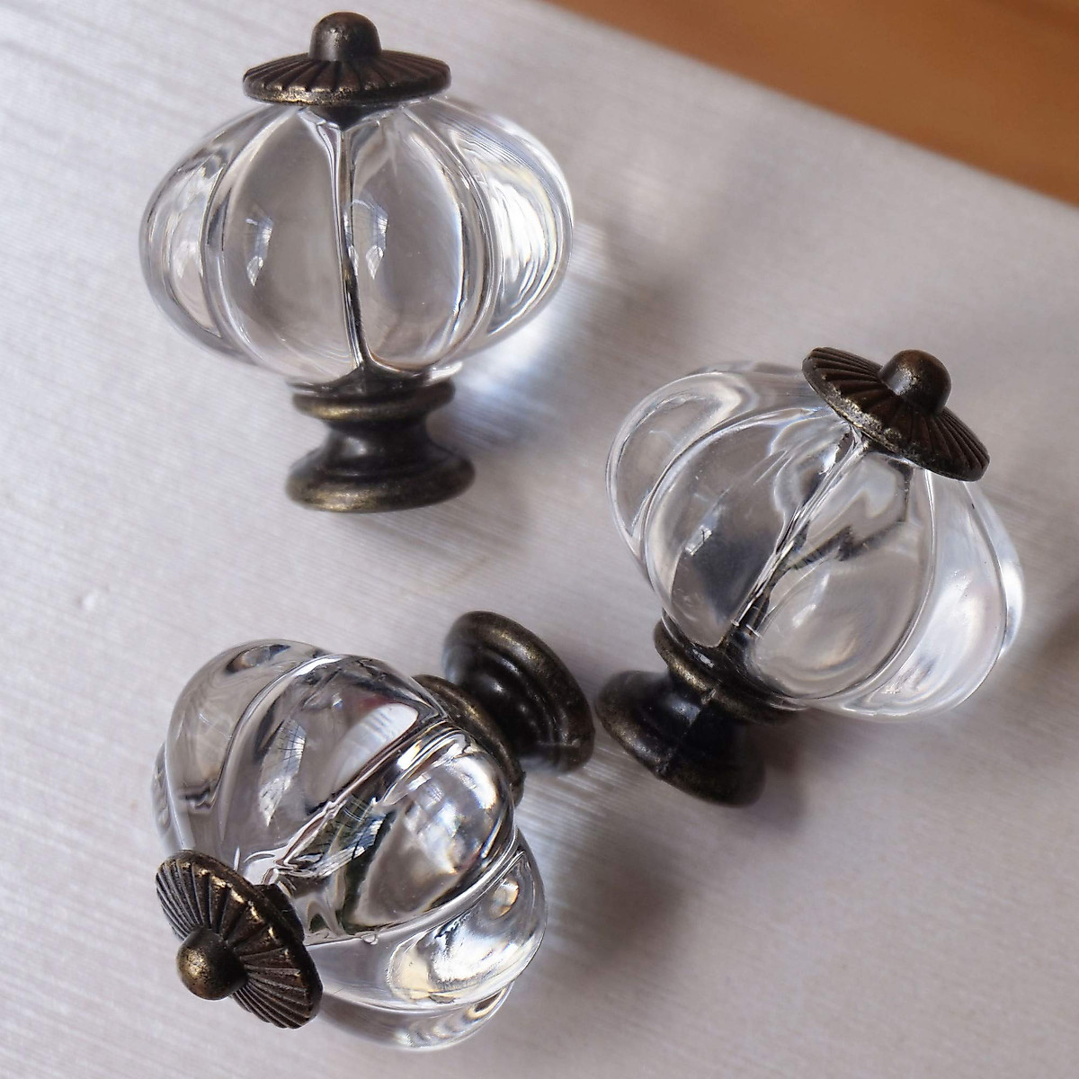 Perphin Acrylic Cabinet Knobs, Clear Pumpkin Dresser knobs Antique Set of 10 Vintage Decorative DIY Handles Pulls for Wardrobe, Closet, Drawers, Kitchen Furniture or Kids Room with 3 Sized Screws