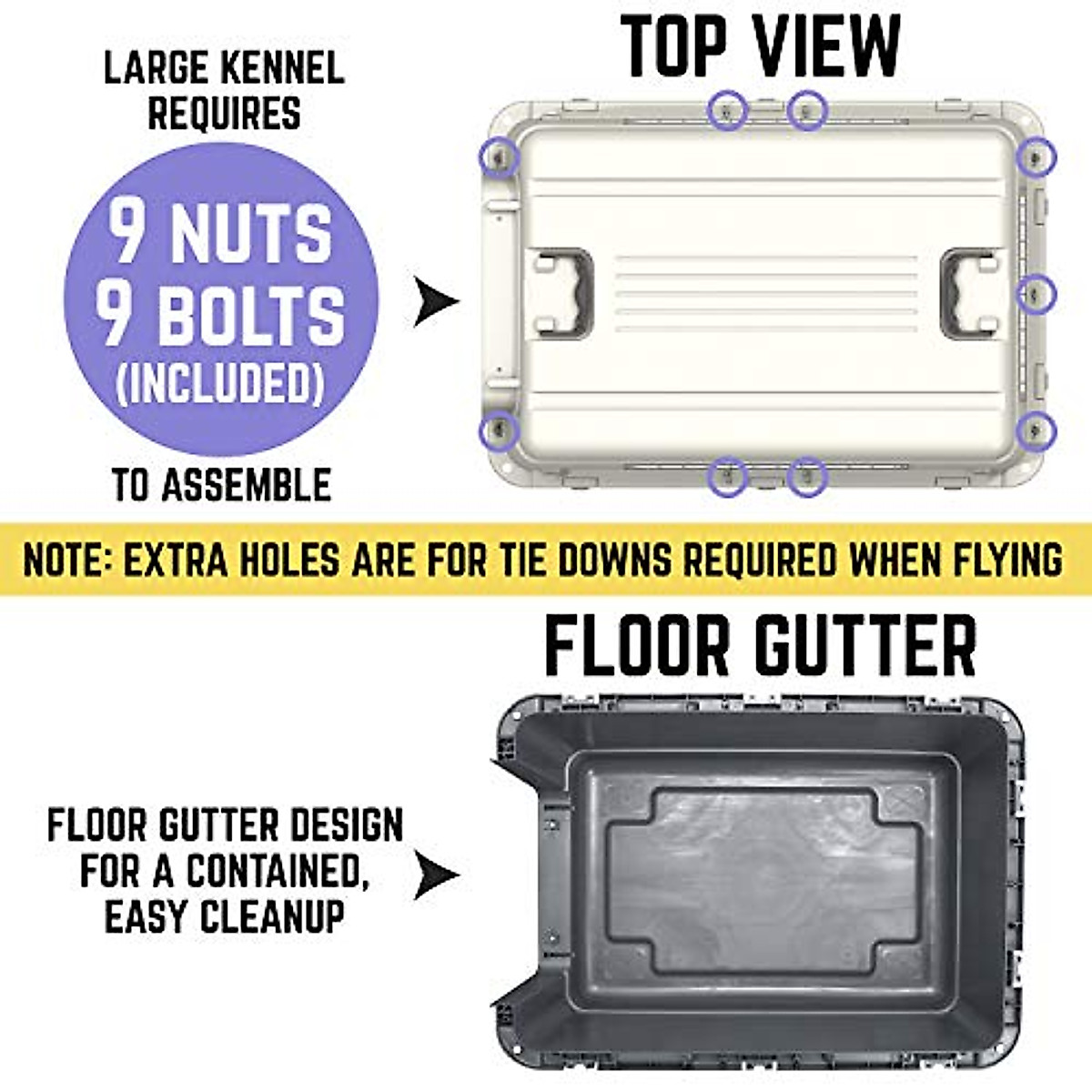 SportPet Designs Plastic Kennels Rolling Plastic Wire Door Travel Dog Crate- Large Kennel, Gray