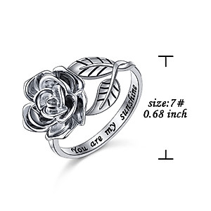 Rose Flower Ring for Women S925 Sterling Silver Adjustable Wrap Open Promise Anniversary Ring Jewelry You Are My Sunshine Gift