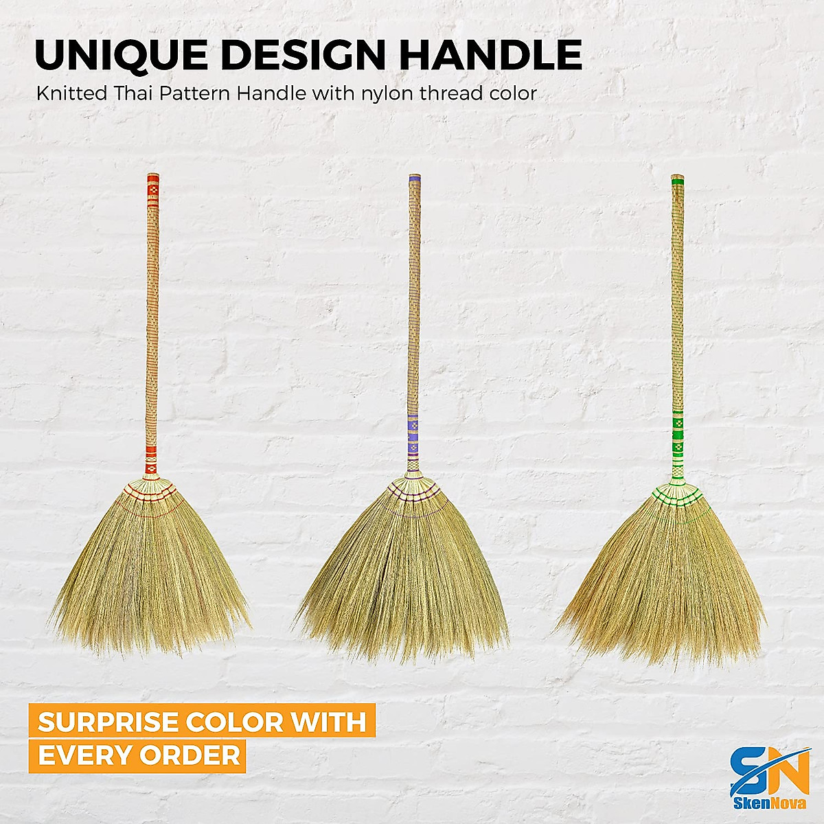 SN SKENNOVA Asian Broom for Cleaning Floor / Handheld Household Broom for Outdoor and Indoor : House Broom - Hardwood Sweeper with Brush Power and Circle Cleaning (Random)