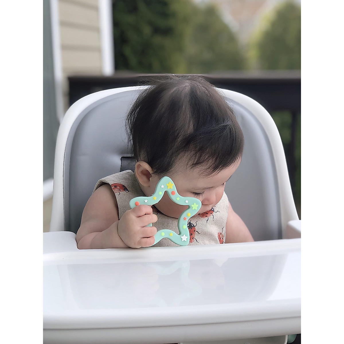 Jimibaby Silicone Star Teether, The First Teething Toy for Baby Boys and Girls,100% BPA Free, Easy to Hold, Freezer Safe (Mint Star)