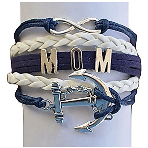 Mom Nautical Anchor Charm Bracelet for Women, Navy Rudder Anchor Braided Weave Leather Rope Infinity Love Bracelet, Gift For Mom