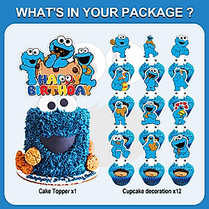 46 Pcs Cartoon Cookies Birthday Party Supplies Includes Happy Birthday Banner Cake&Cupcake Toppers Balloons for Boys Girls Baby Shower Monster Theme Party Decoration