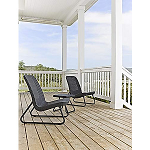 Keter Resin Wicker Patio Furniture Set with Side Table and Outdoor Chairs, Dark Grey