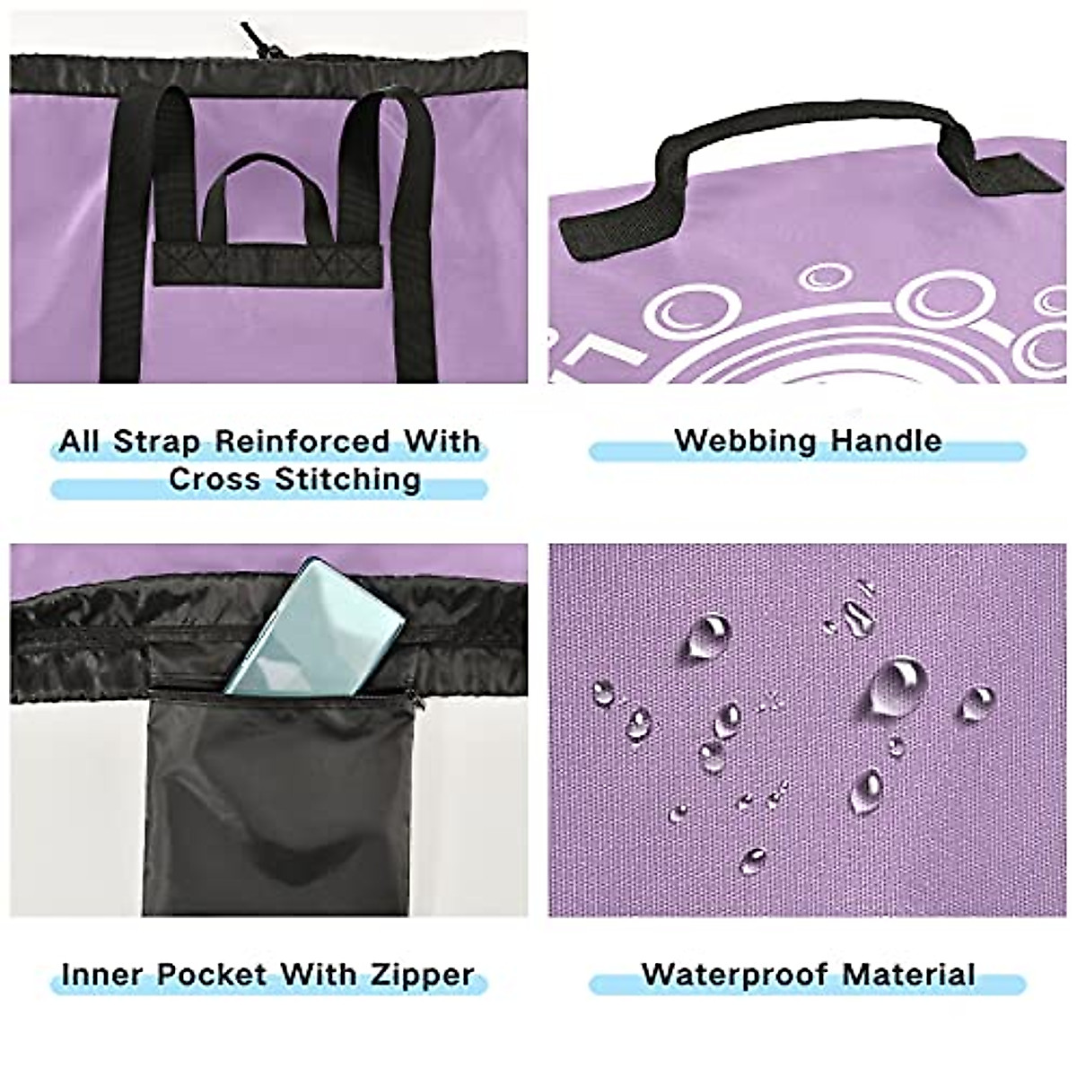 Purple Laundry Backpack Large Heavy Duty Laundry Bag with Shoulder Straps Waterproof Laundry Hamper Drawstring Closure Dirty Clothes Organizer for College Students Traveling Camp