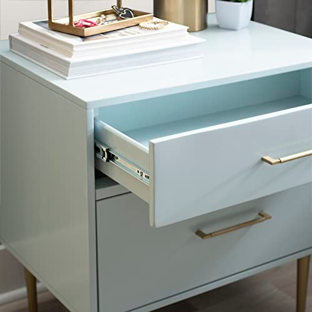 Linon Modern Ice Blue Gold Hardware Lennon Two Drawer Nightstand