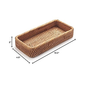 Rattan Bathroom Vanity Trays Toilet Tank Baskets Long Narrow Hand Towel Storage Basket for Storage, Decorative (Natural 10.2 x 4.9 x 1.8 inch)