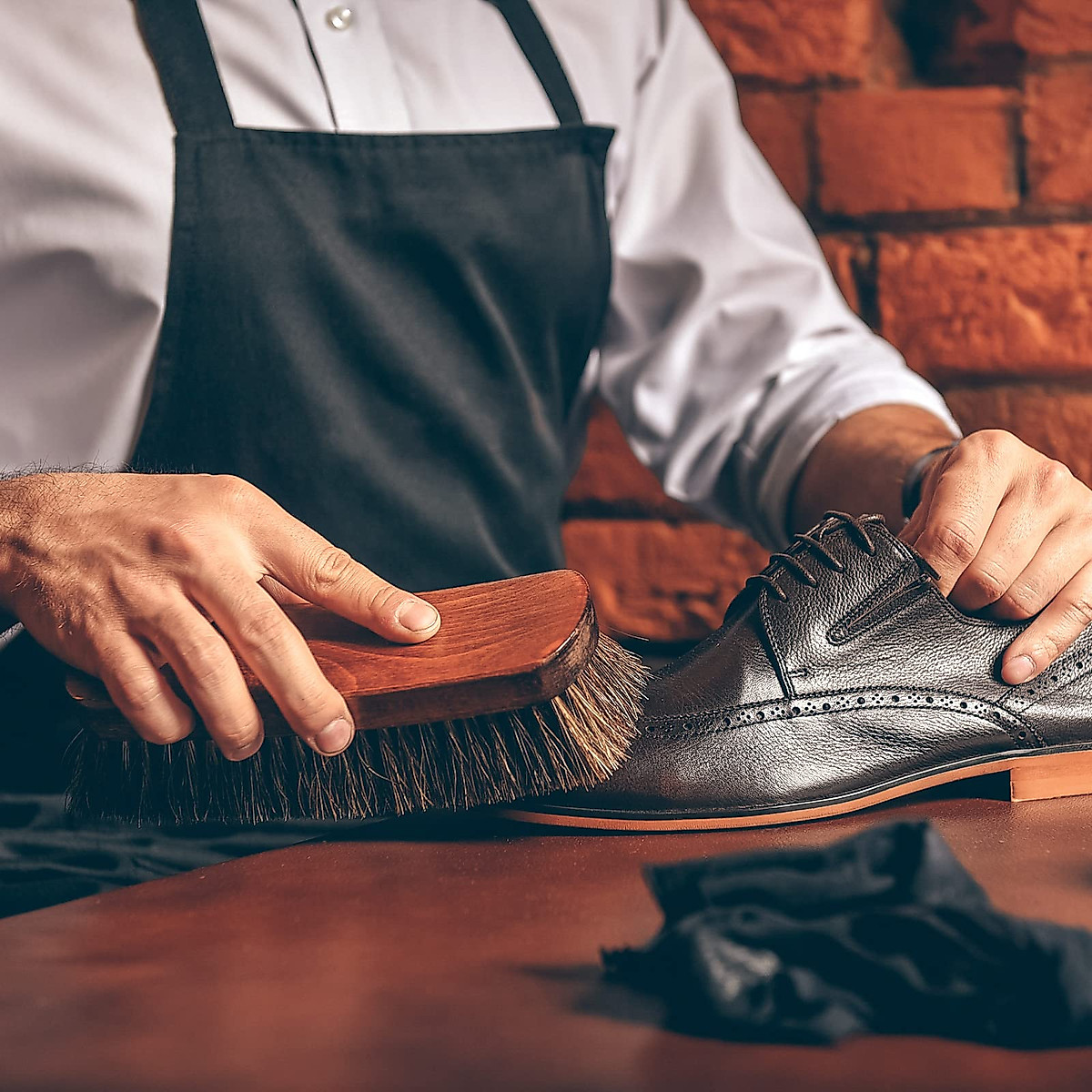 Jovitec 3 Pieces Horsehair Shoes Polish Brushes Kit Leather Shoes Boots Care Clean Polish Daubers Applicators