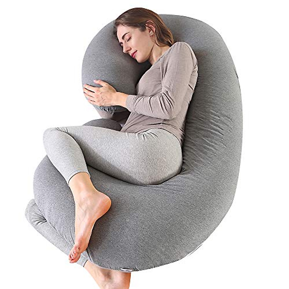 CDEN Pregnancy Pillow, C Shaped Full Body Pillow 52", Maternity Pillow Support for Back, Legs, Neck, HIPS for Pregnant Women with Removable Washable Jersey Cover(Darkgrey)