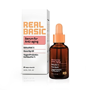 Real Basic Serum for Anti-Aging with Bakuchiol, Rose Hip Oil and Vegan Probiotic Kombucha 1 oz. - Backuchiol Anti Aging Serum & Bakuchiol Skin Renewal Serum