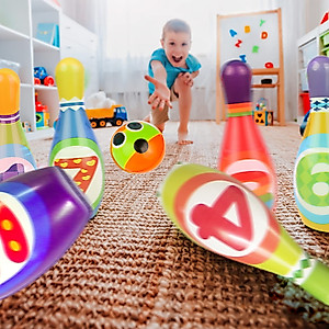 ToyVelt Kids Bowling Set - with 10 Bowling Pins & 2 Balls - Educational Early Development Indoor & Outdoor Games Set - for Toddlers & Infants Boys & Girls Ages 3,4,5-12 Years Old