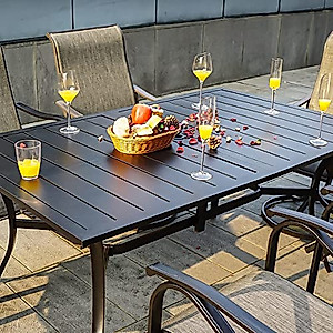 MEOOEM 7 Piece Outdoor Patio Dining Set, 6 High Back Outdoor Swivel Rocker Chairs with Metal Rectangular Table with 1.57" Umbrella Hole