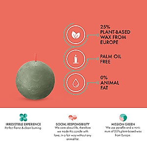 BOLSIUS 3 Pack Fresh Olive Rustic Ball Pillar Candles - 3 Inch - Premium European Quality - Includes Natural Plant-Based Wax - Unscented Dripless Smokeless 25 Hour Party Décor and Wedding Candles