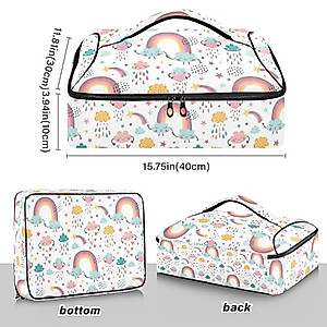 Kcldeci Insulated Thermal Food Carrier Insulated Casserole Carrier for Hot or Cold Food,Rainbow and Clouds with Rain Drops Insulated Tote Bag for Potluck Cookouts Parties Picnic,Lasagna Lugger