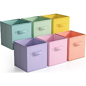 Sorbus 11 Inch Cube Storage Bins Bundle - Set of 6 Pastel Rainbow Bins & Set of 6 Navy, Red, and Yellow Bins (12 Storage Bins Total)